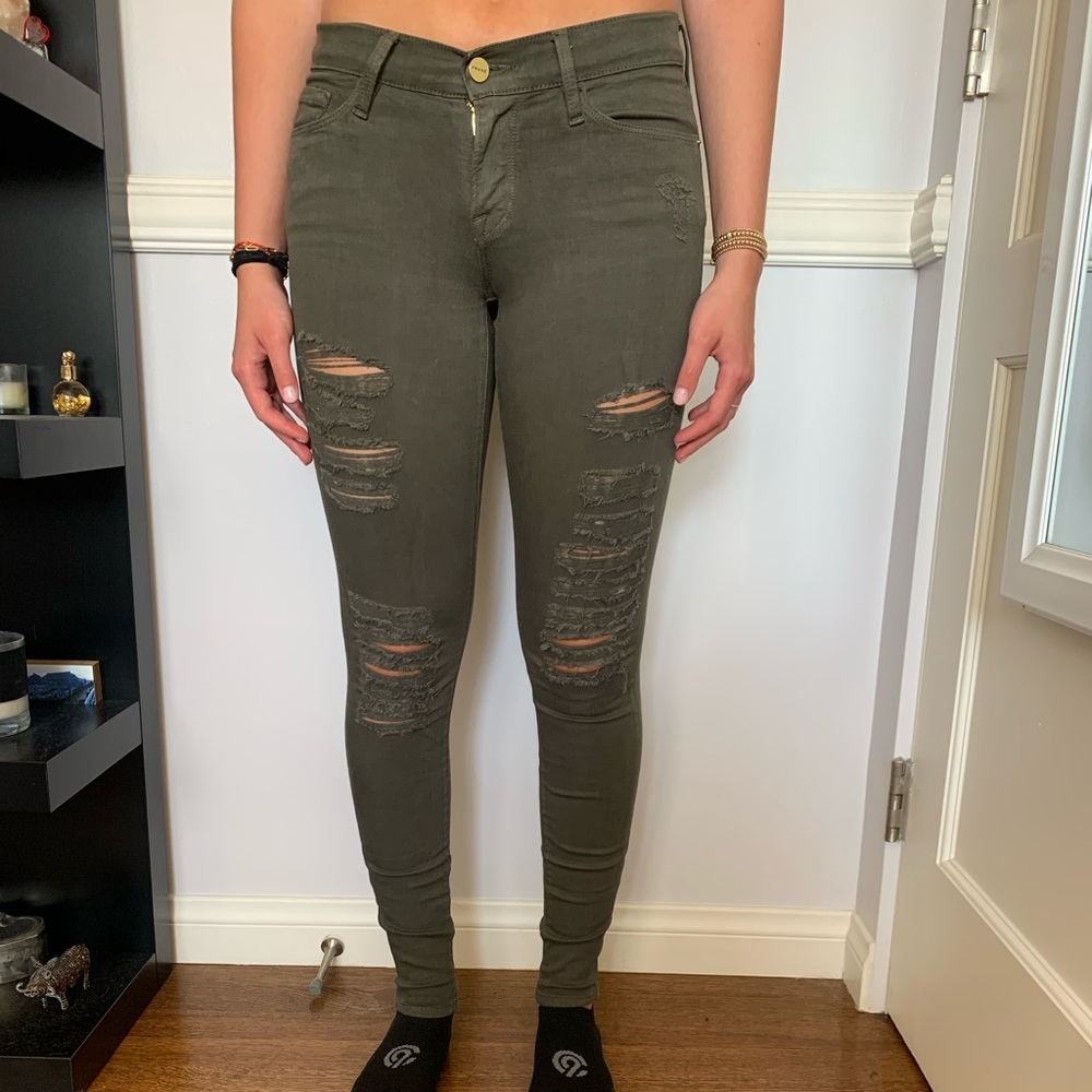 Frame Army Green Ripped Jeans - Gem